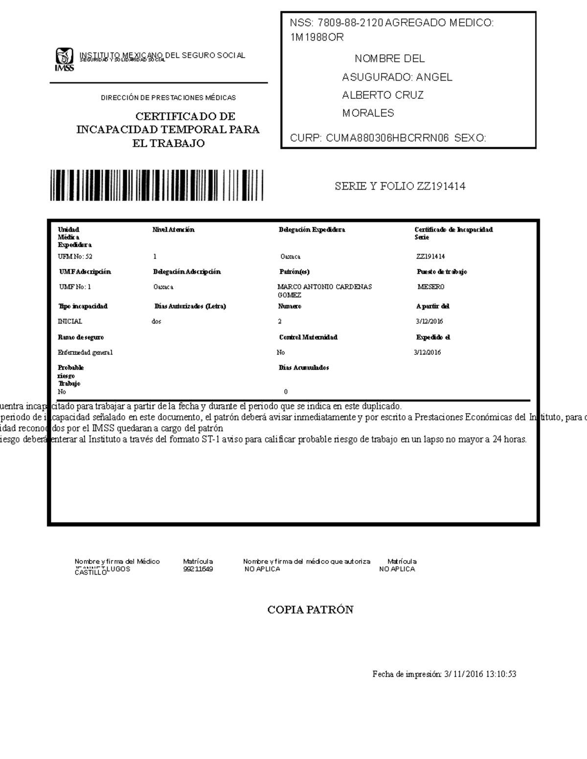 Formato Editable de Certificado de Incapacidad IMSS - Studocu