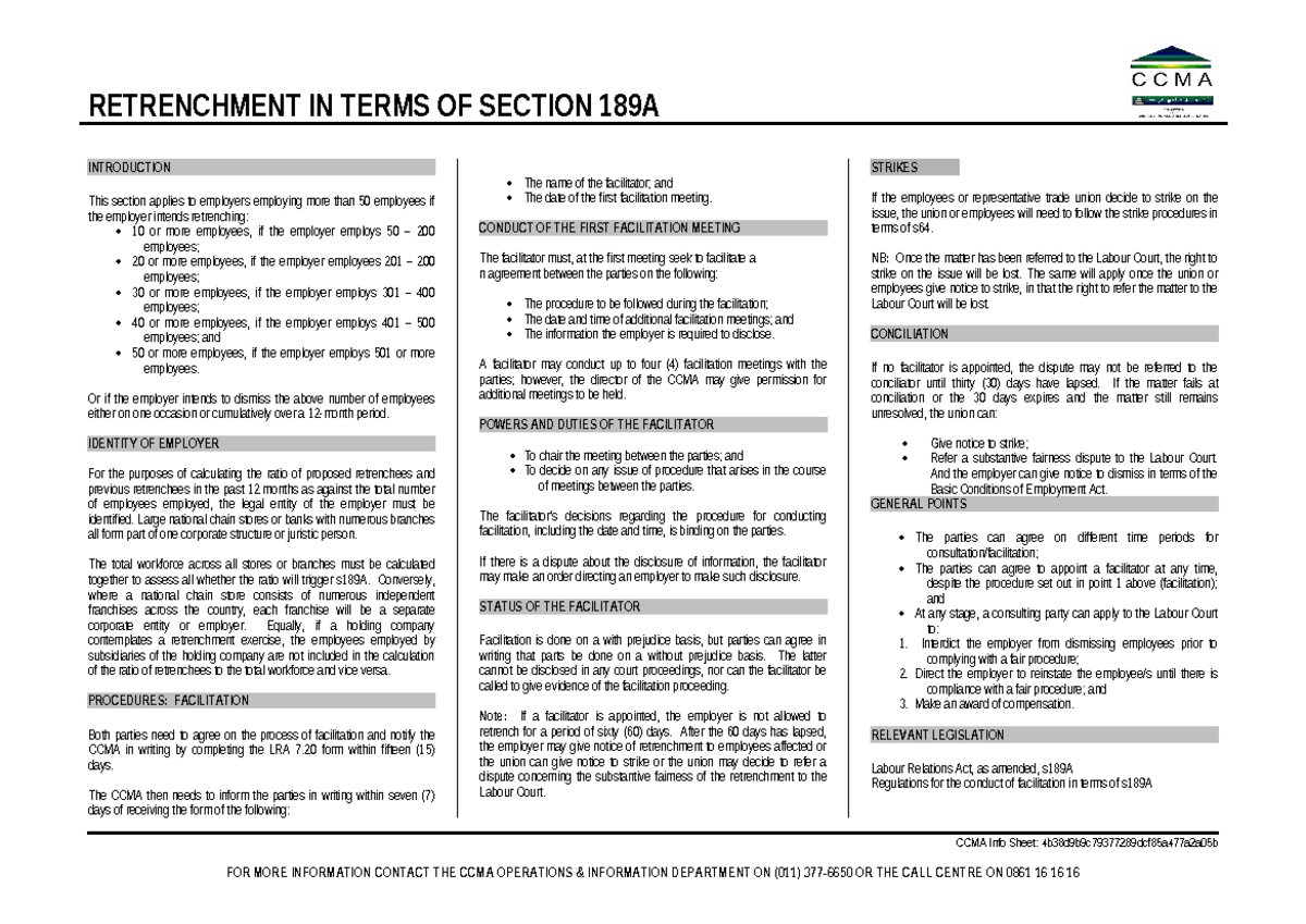 MRL3702 - Retrenchment Procedures Under Section 189A Explained - Studocu