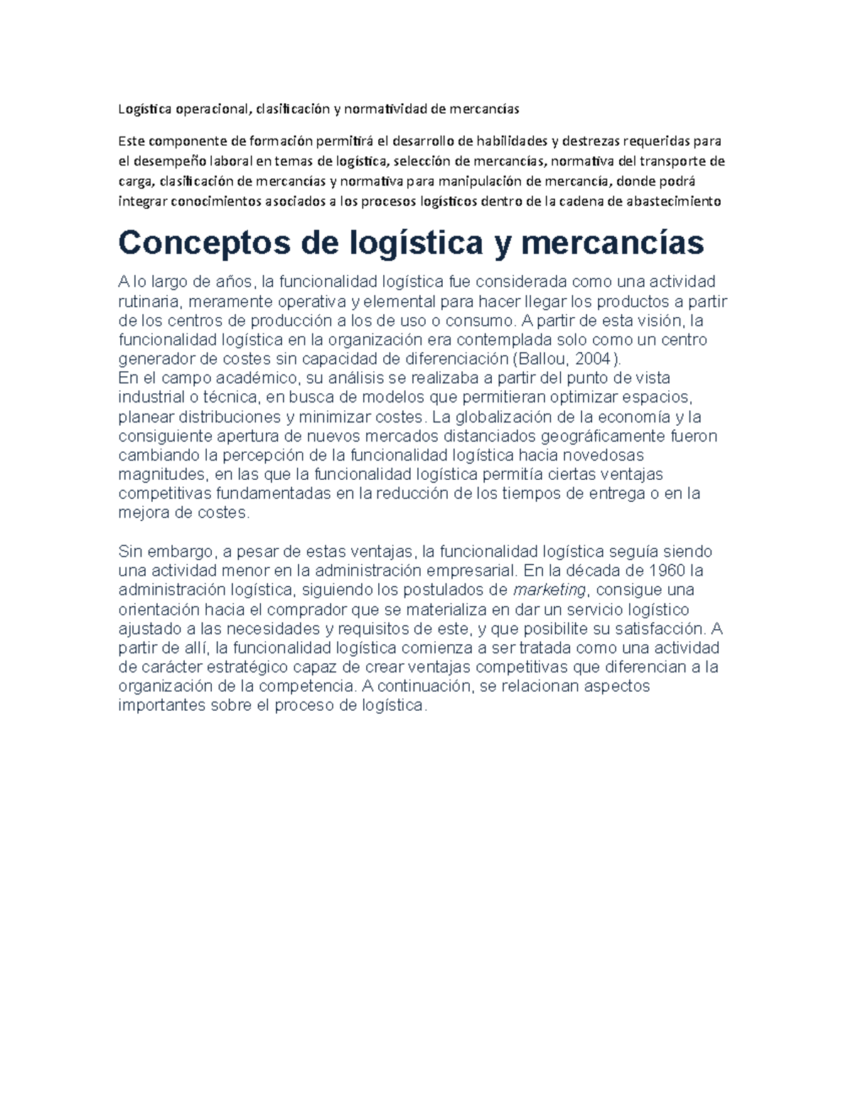 Logística Operacional: Clasificación y Normatividad de Mercancías - Studocu