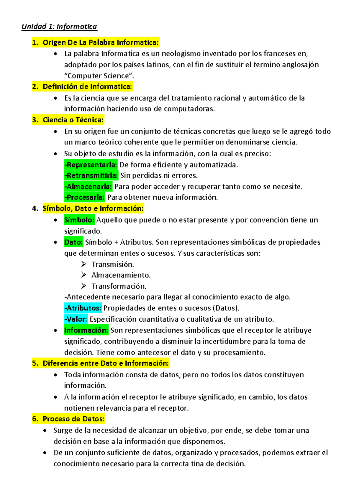 Resumen Informatica 1 - Unidad 1: Informatica 1. Origen De La Palabra ...