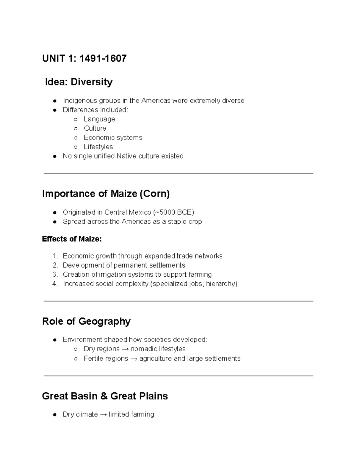 APUSH Unit 1: Diversity of Indigenous Societies and European ...