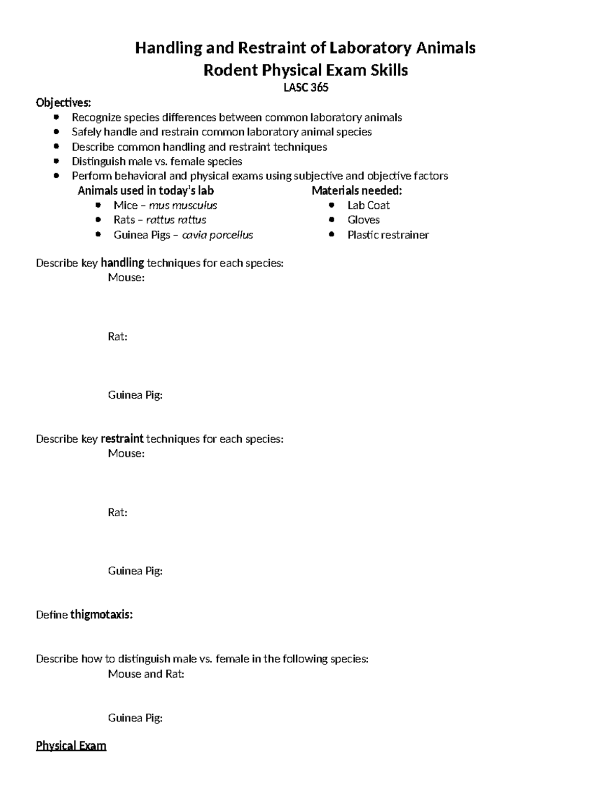 Handling and Restraint of Laboratory Animals: Rodent Exam Skills LASC ...