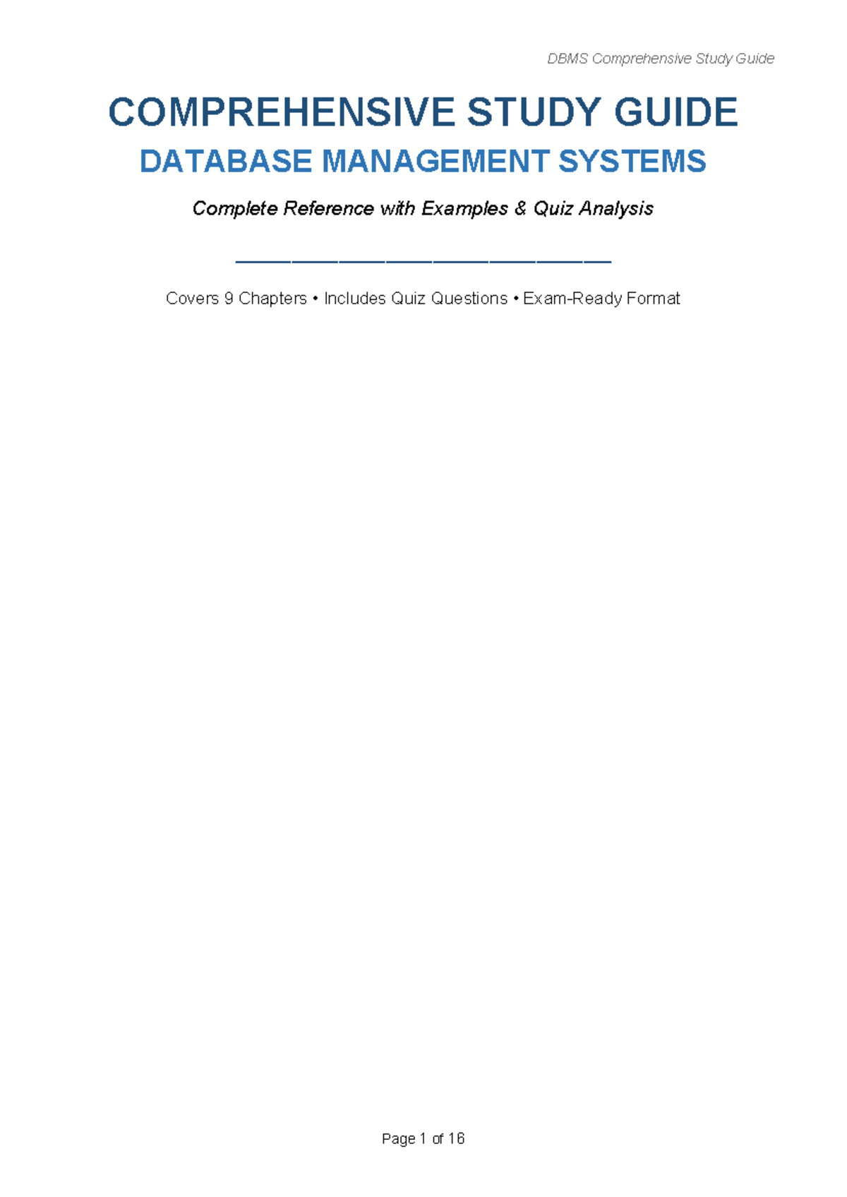 DBMS Comprehensive Study Guide: Complete Reference for Database ...