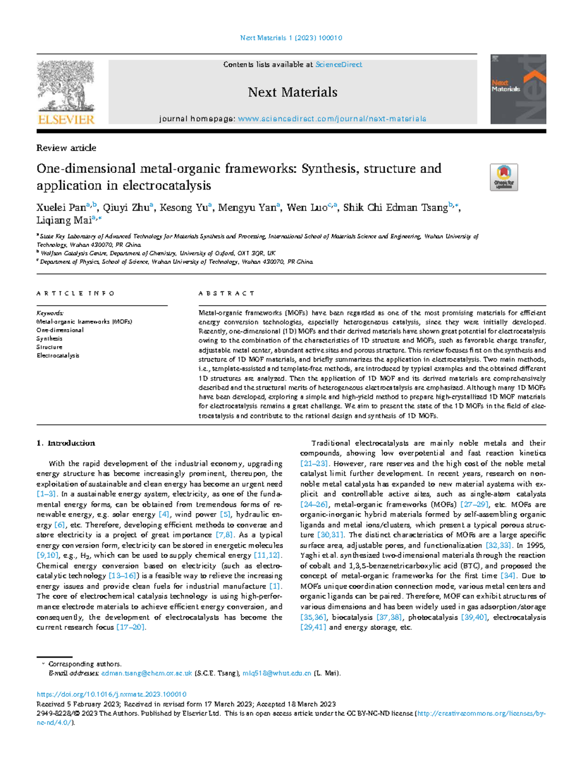 1D MOF Materials: Synthesis, Structure, and Electrocatalysis ...