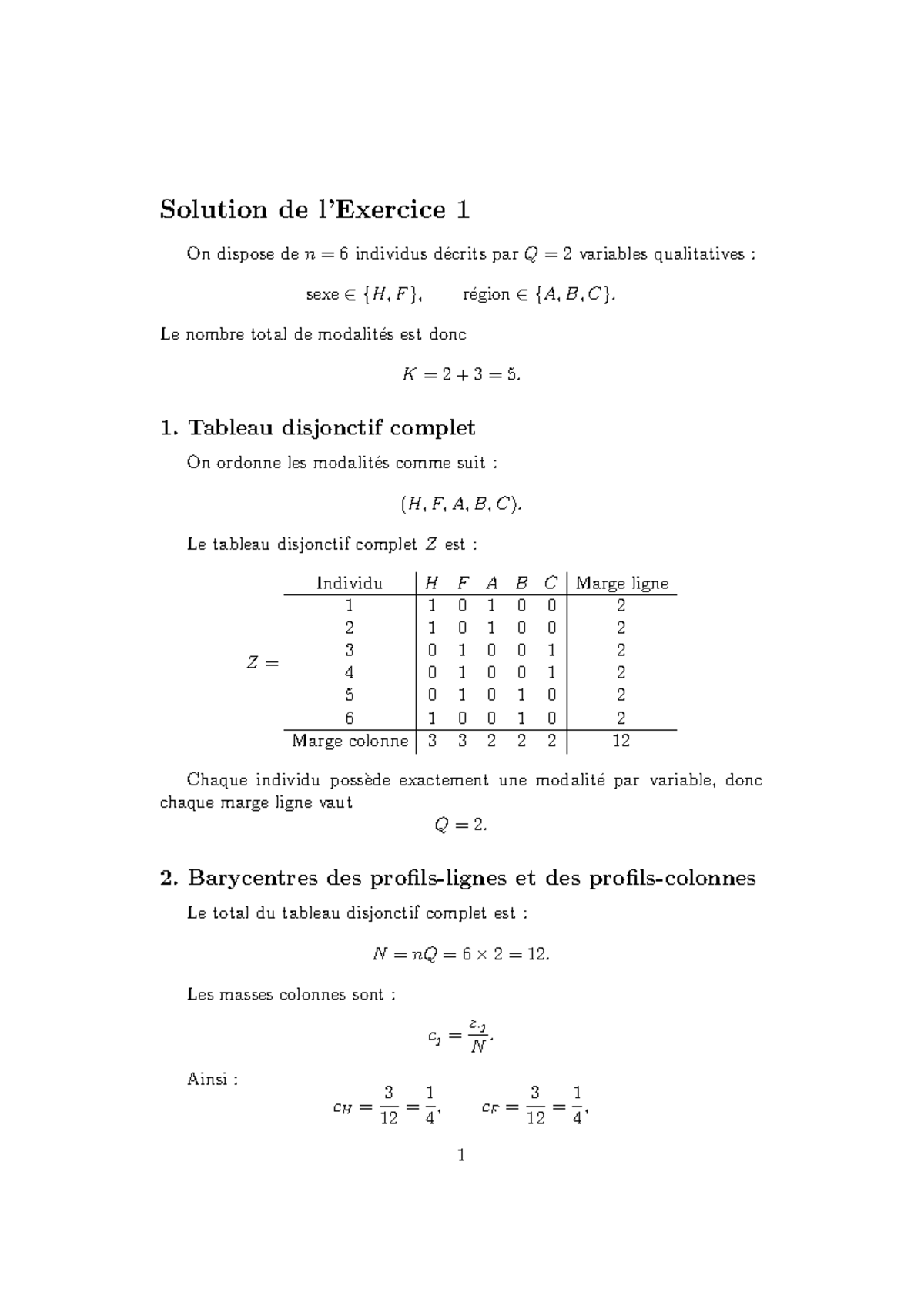Solutions d'Exercices ACM - Analyse des Correspondances Multiples - Studocu