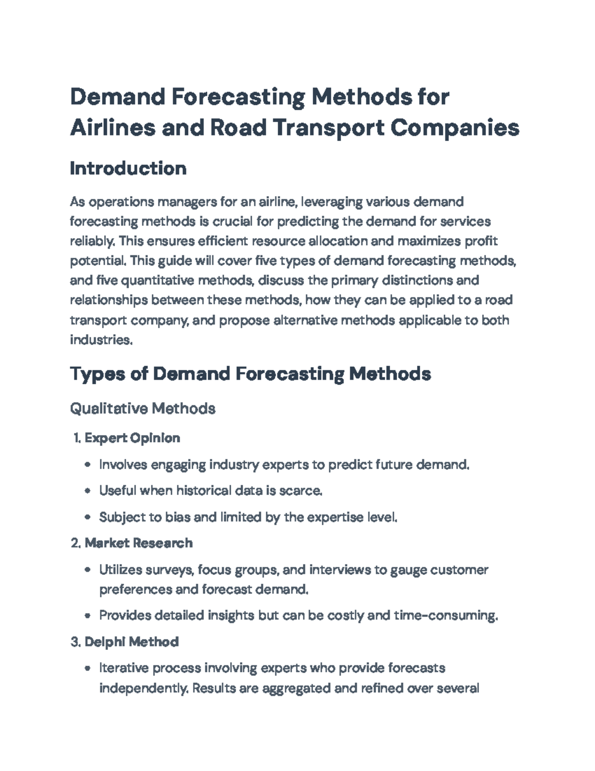 Demand Forecasting Methods for Airlines and Road Transport Companies ...