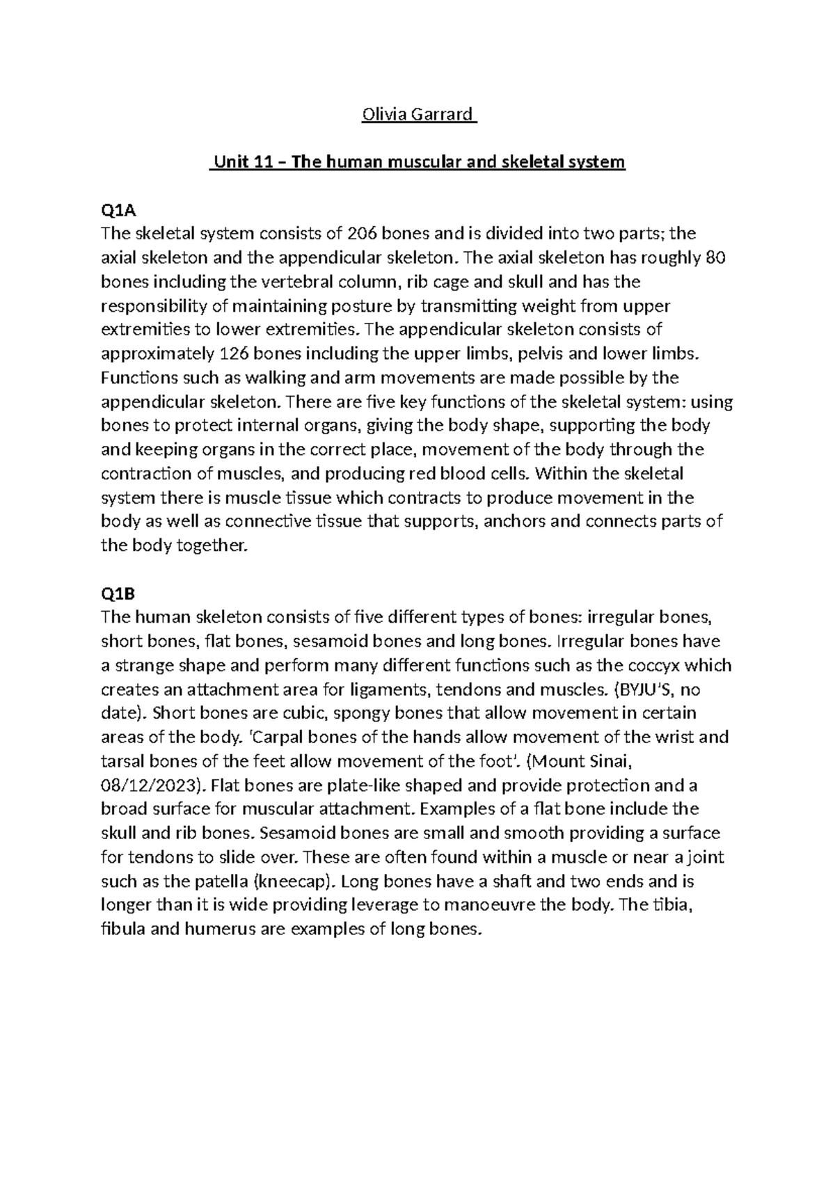 Unit 11 Final Exam Study Guide: Human Muscular & Skeletal Systems - Studocu