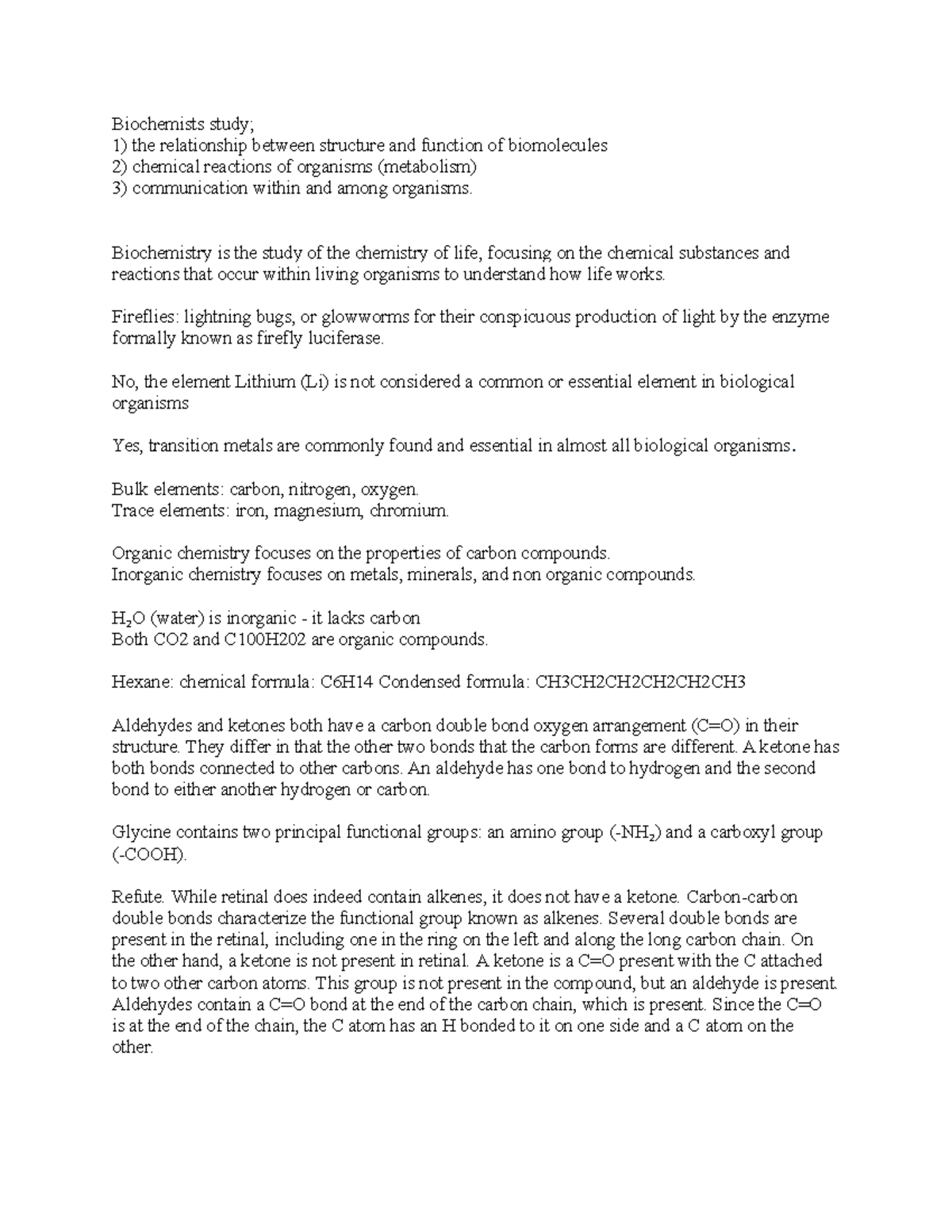 M1 - Biochemistry Quiz 1 Practice: Structure, Function & Reactions ...