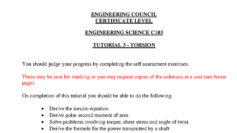 Torsion free study - hghghghj ugigjgjg - ENGINEERING COUNCIL CERTIFICATE LEVEL ENGINEERING ...