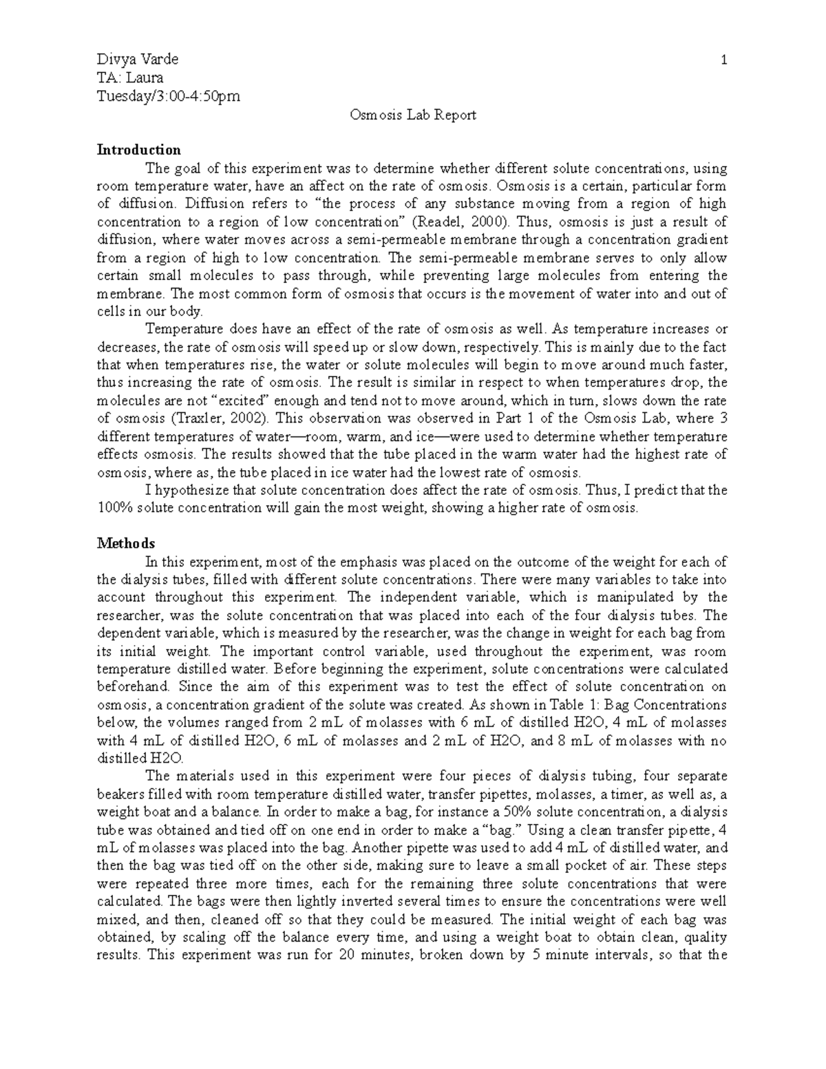 Osmosis Lab Report: Effects of Solute Concentration on Osmosis Rates ...