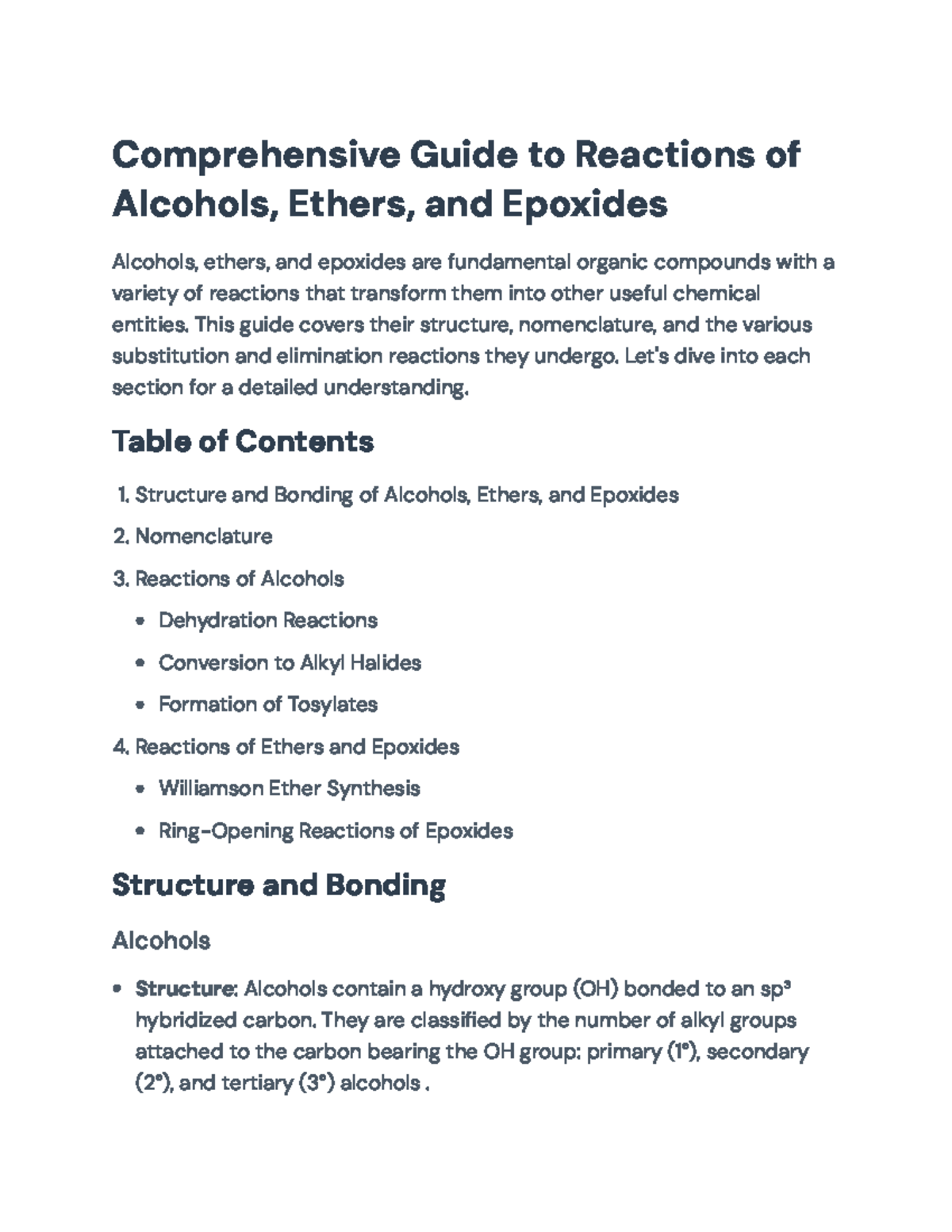 Comprehensive Guide to Alcohols, Ethers, and Epoxides Reactions ...