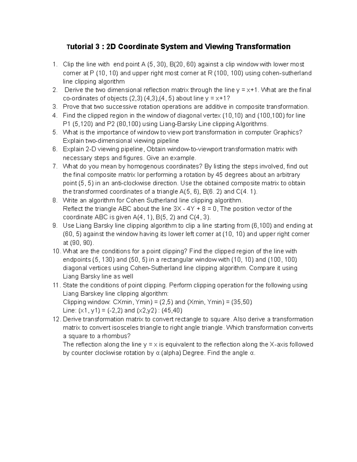 Tutorial 3: 2D Coordinate System & Viewing Transformations - Studocu
