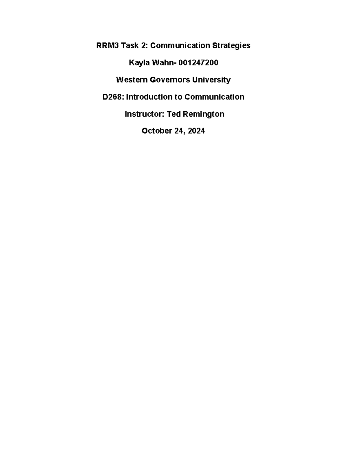 RRM3 D268 Task 2 - Analyzing Workplace Conflict & Communication ...