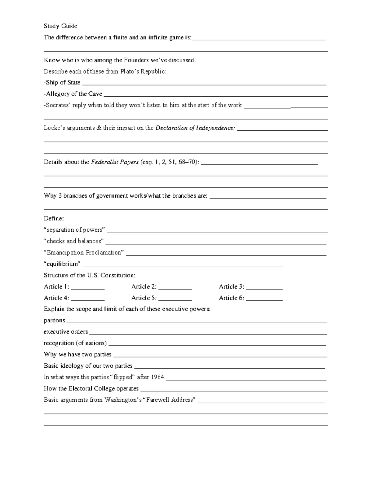 U.S. Government Study Guide: Key Concepts & Founding Principles - Studocu