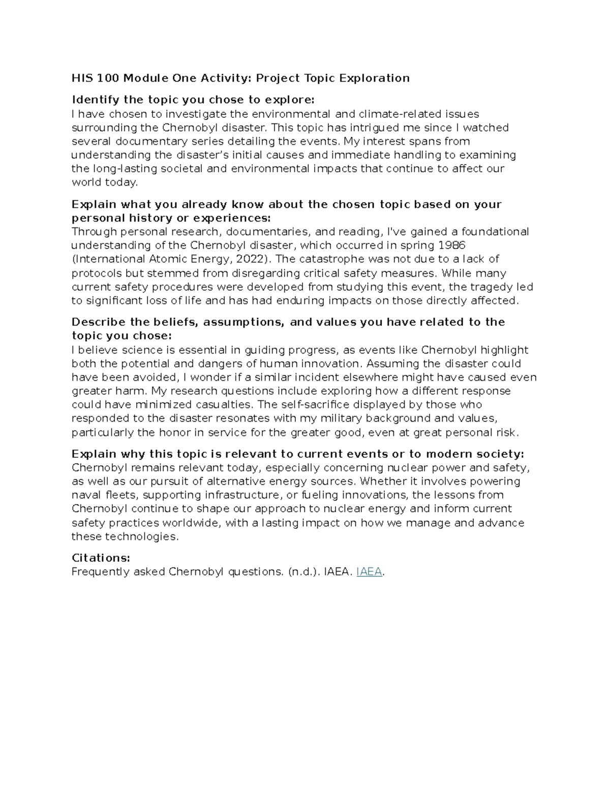 HIs-100 Mod 1 take 2 - homework - HIS 100 Module One Activity: Project ...