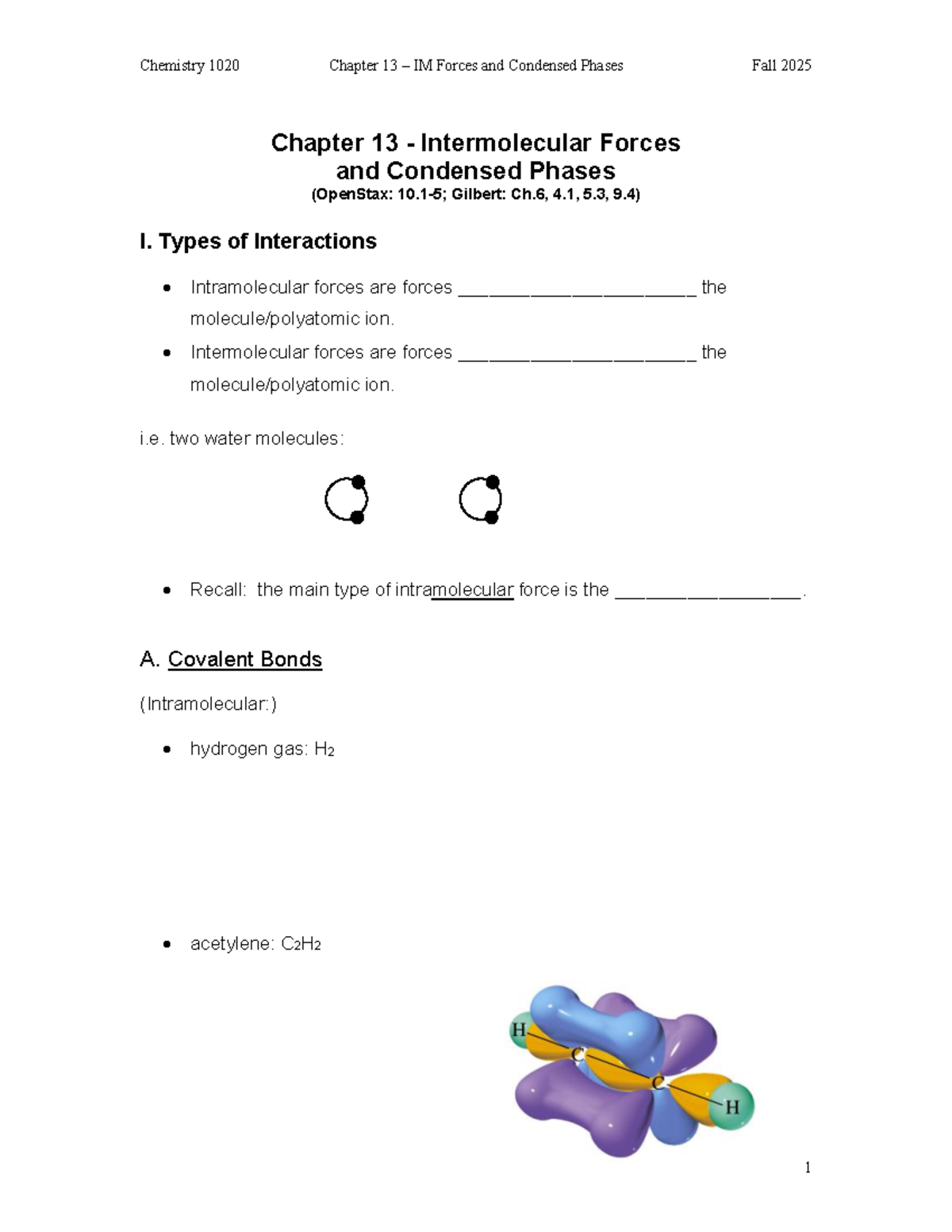 Chemistry 1020 Chapter 13: Intermolecular Forces & Phases Overview Fall ...