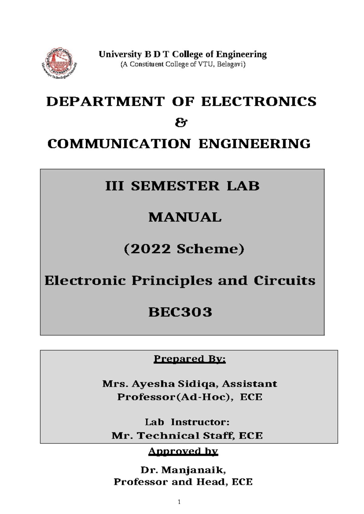 BEC303 Electronic Principles and Circuits Lab Manual (2022 Scheme) - Studocu