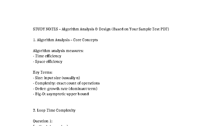 Algorithm Analysis Notes (Course Code: AD101) - Studocu