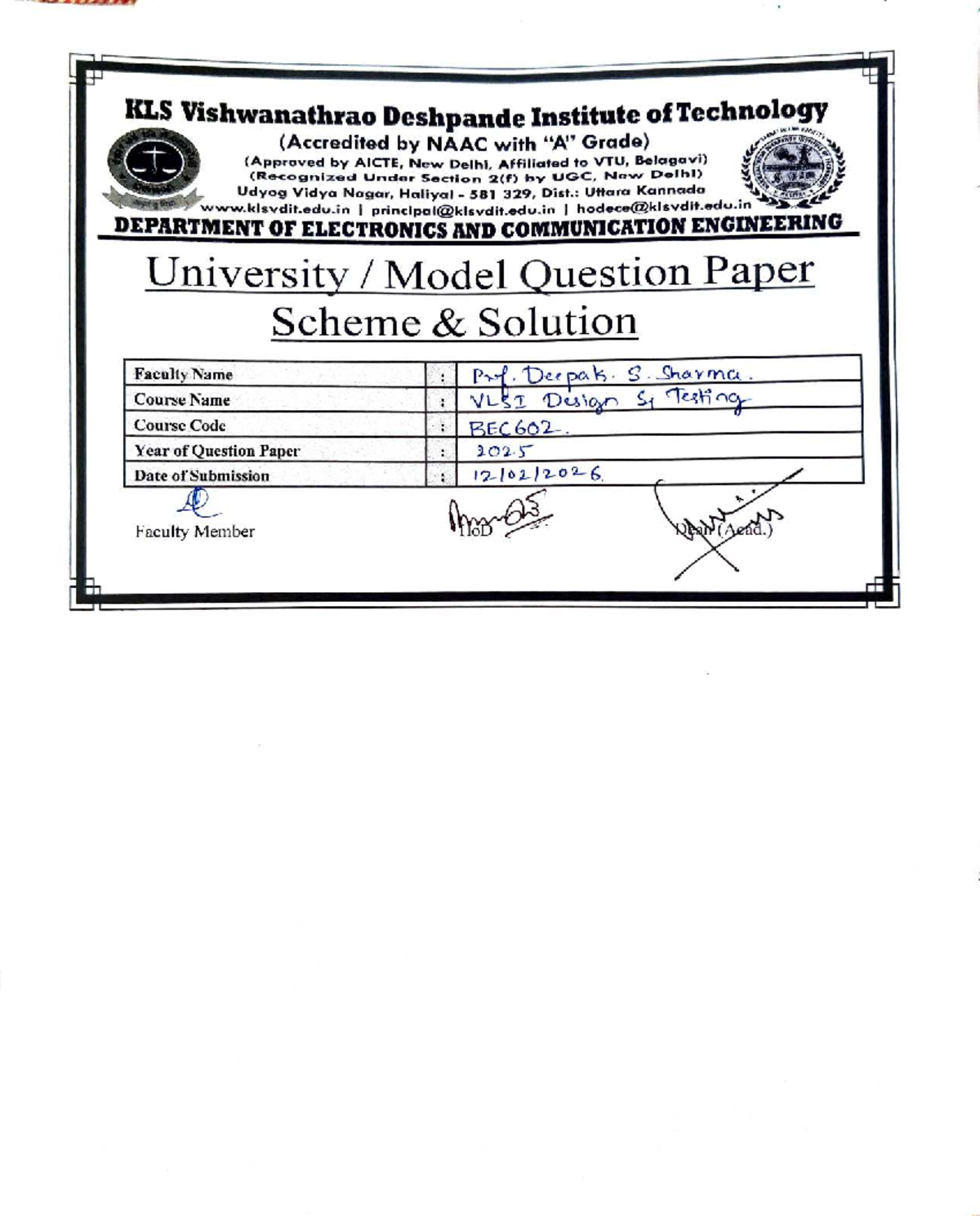 BEC602 - VLSI Design S1 Testing Model Question Paper Solutions - Studocu