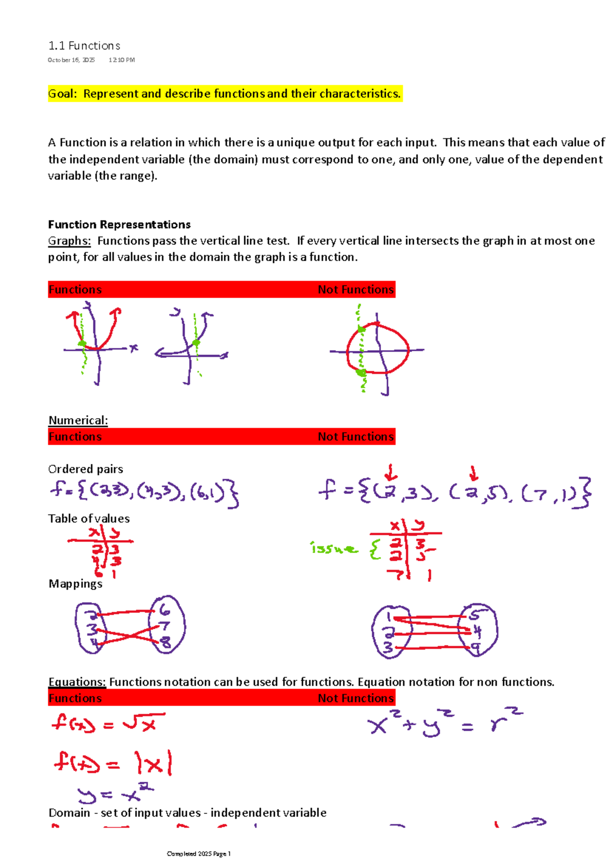 Functions and Their Characteristics - Lesson Notes - Studocu