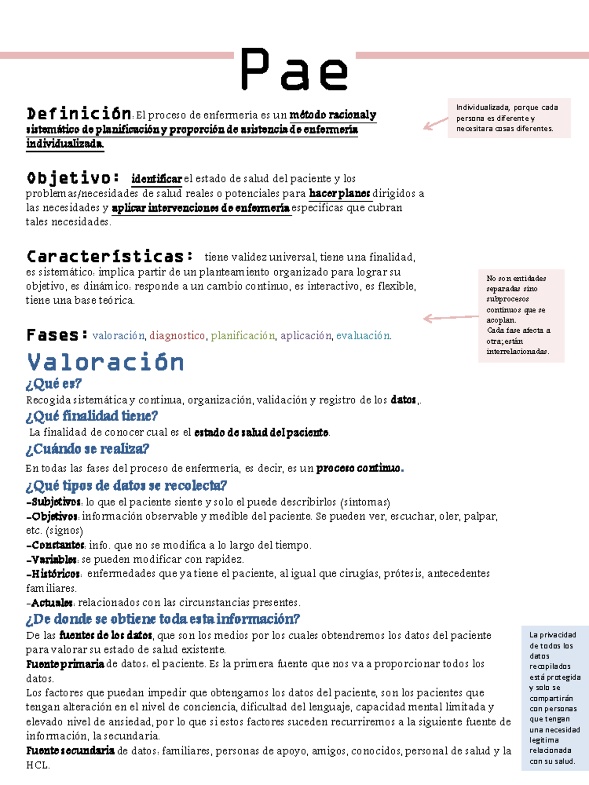 Pae: Valoración y Diagnóstico en el Proceso de Enfermería - Studocu