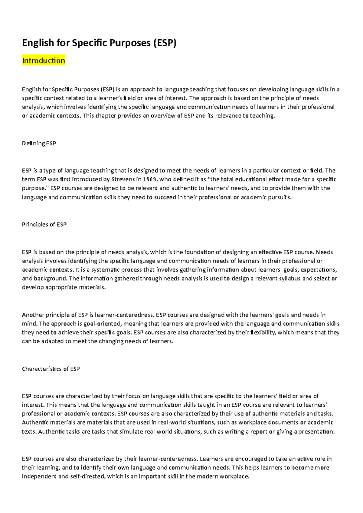 English for Specific Purposes (ESP) - English for Specific Purposes ...