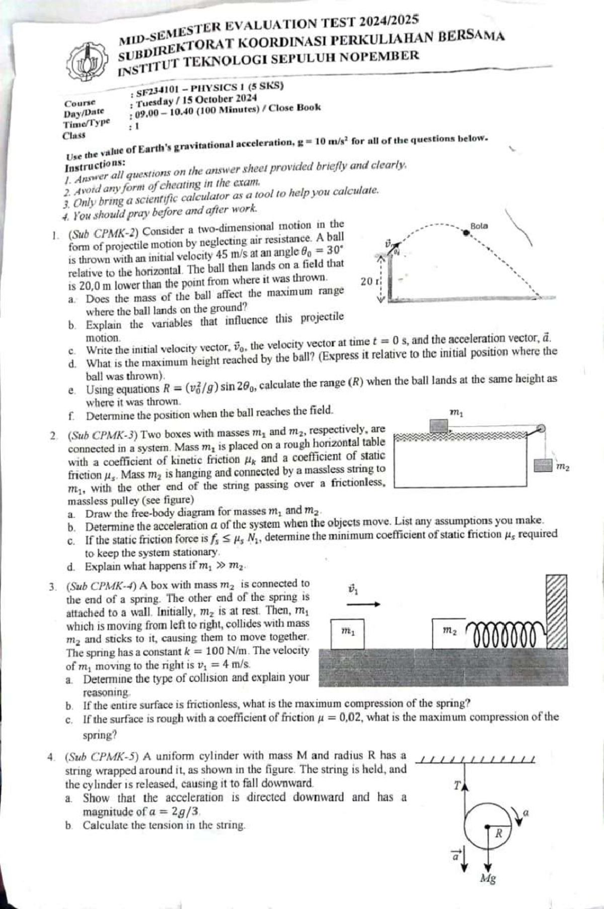 Evaluation Test SF234101: Physics 1 (15 Oct 2024) - Studocu