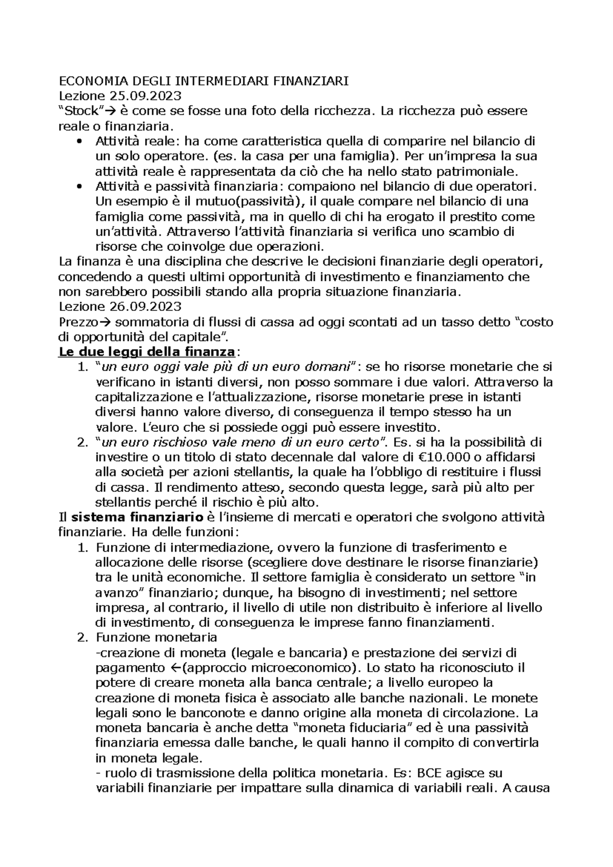 Lezione 25-26: Economia degli Intermediari Finanziari e Finanza ...