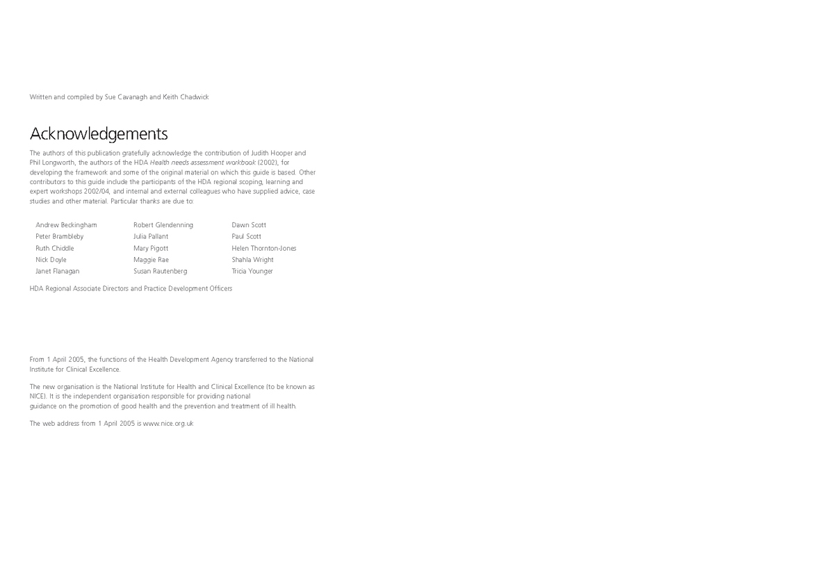Health needs assessment a practical guide - Acknowledgements The authors of this publication ...