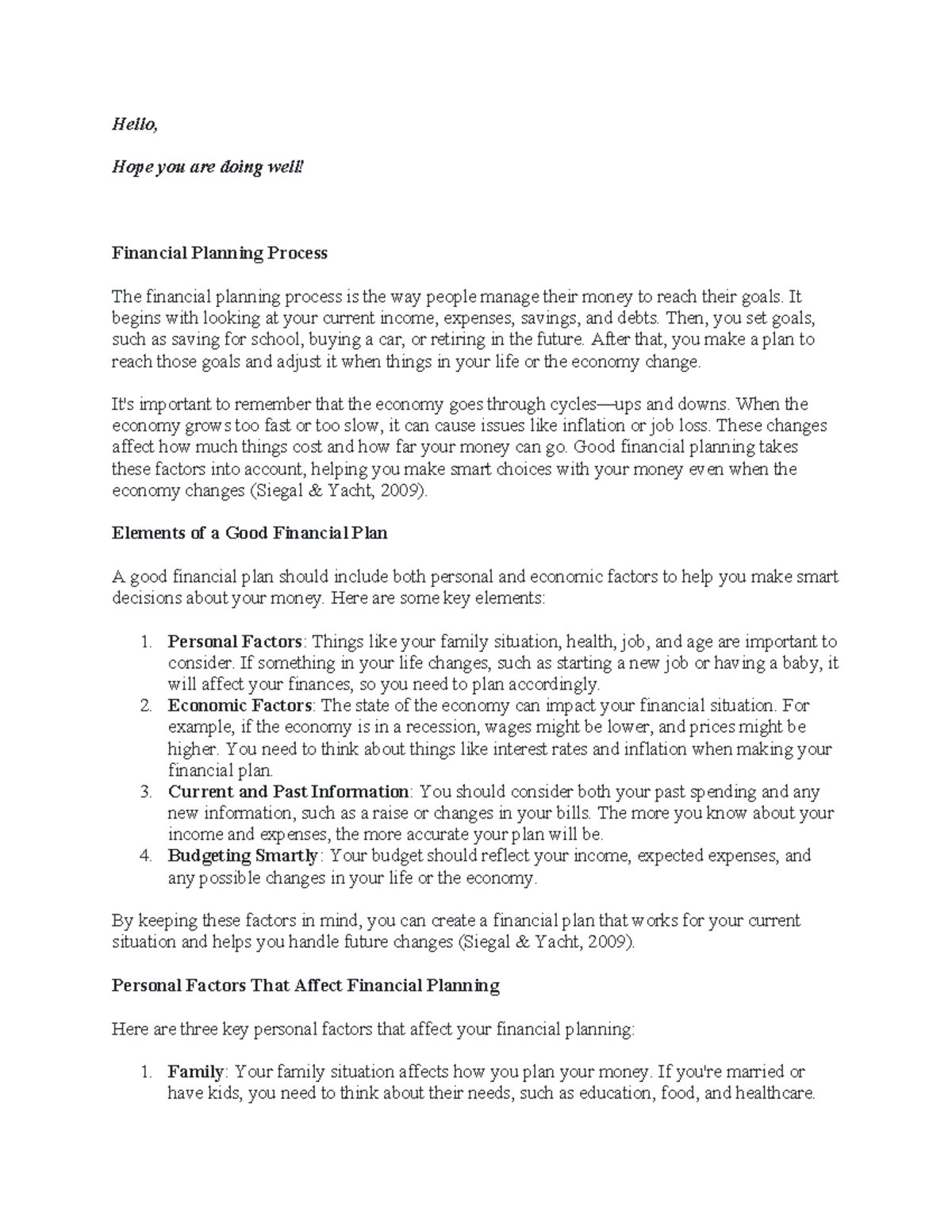 Financial Planning Process: Key Elements and Personal Factors - Studocu