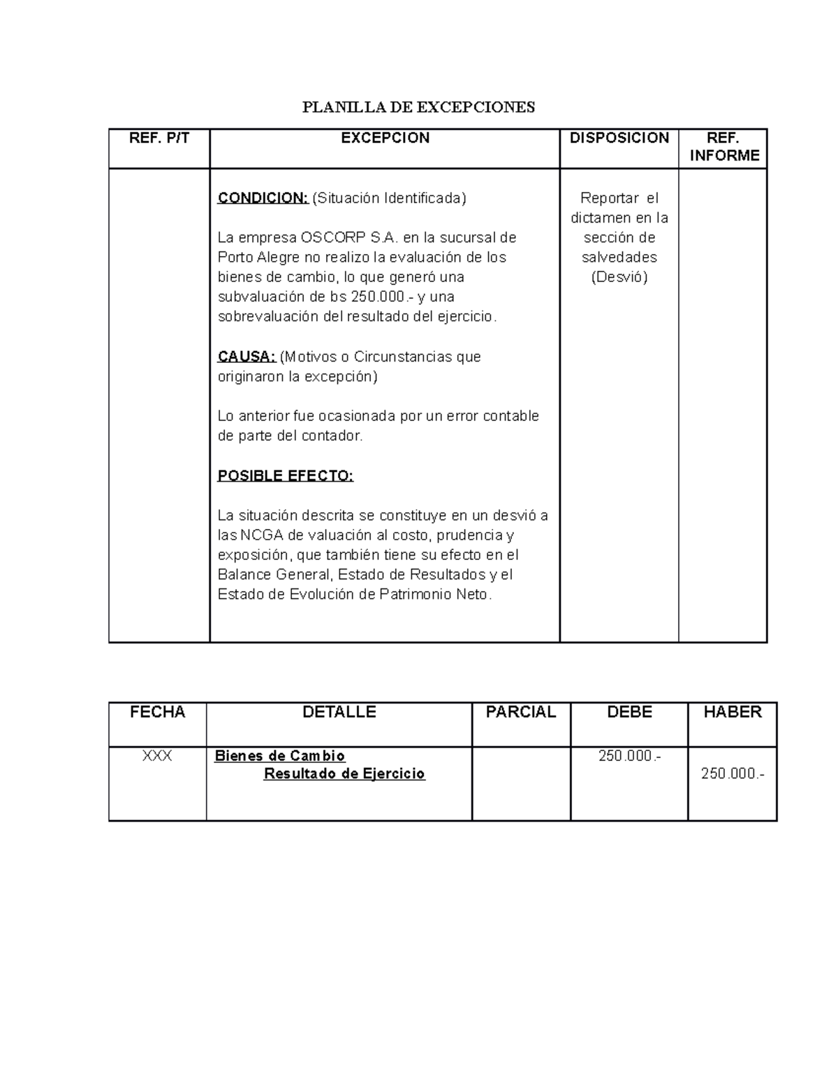 Planilla DE Excepciones - REF. P/T EXCEPCION DISPOSICION REF. INFORME ...