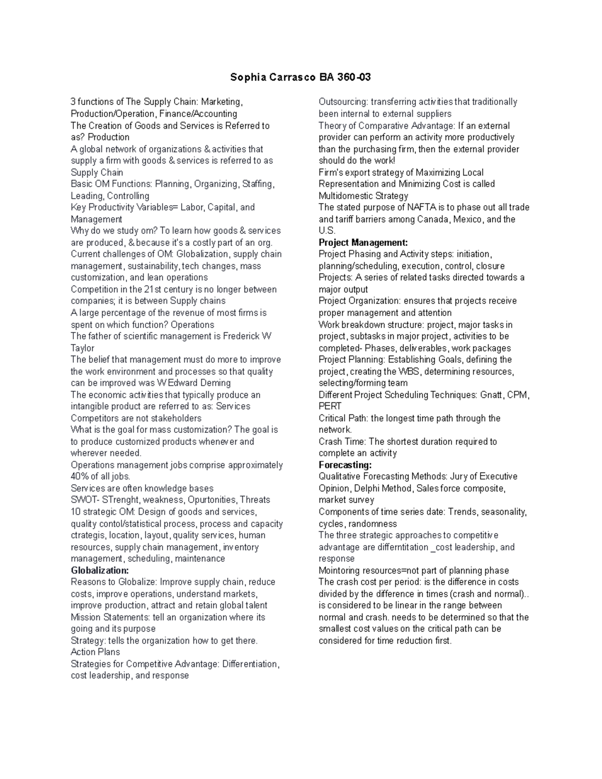 BA 360 Final Exam Notes: Supply Chain Functions & Operations Management ...