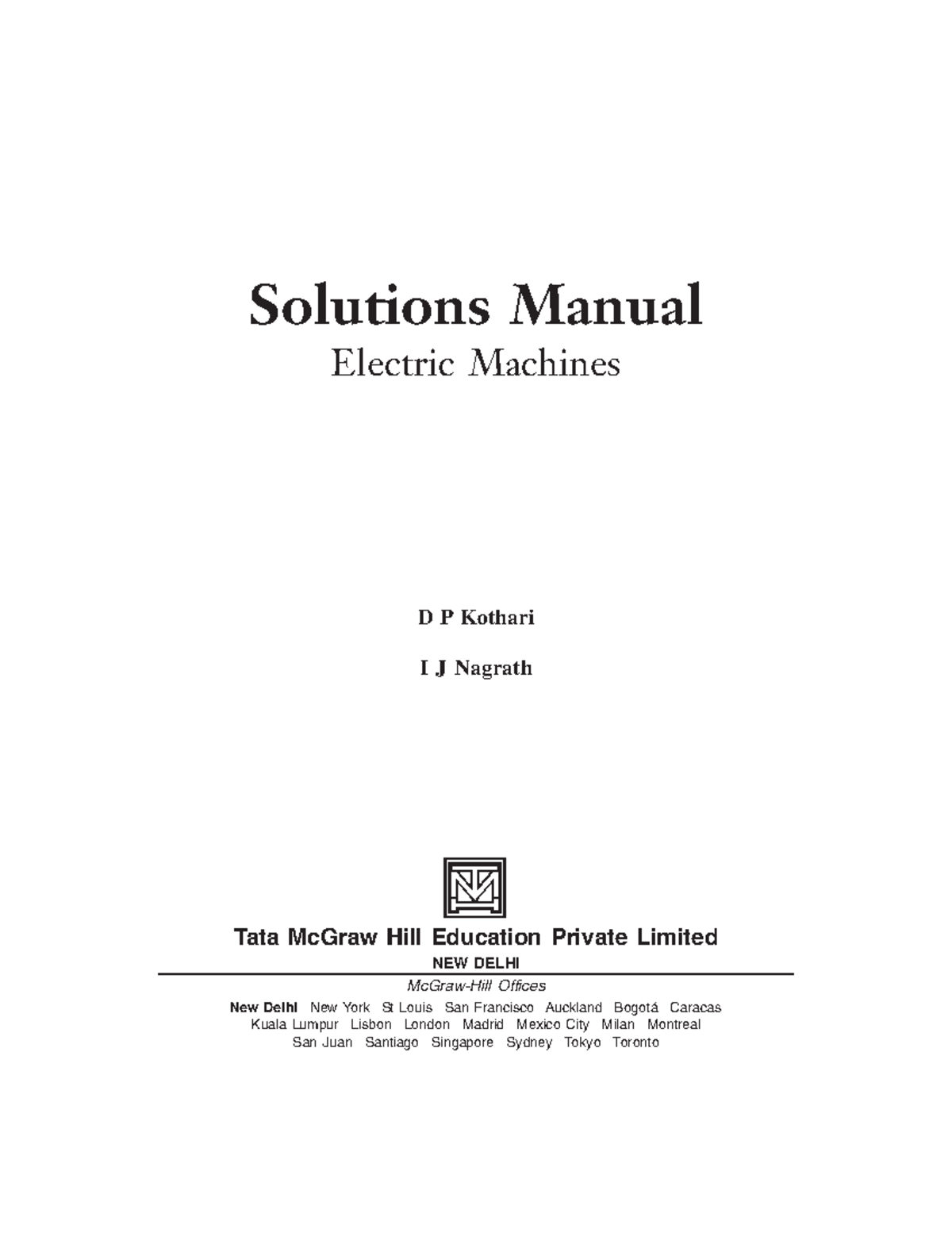 **EE 202: Solutions Manual for Kothari Electric Machines 4th Edition ...