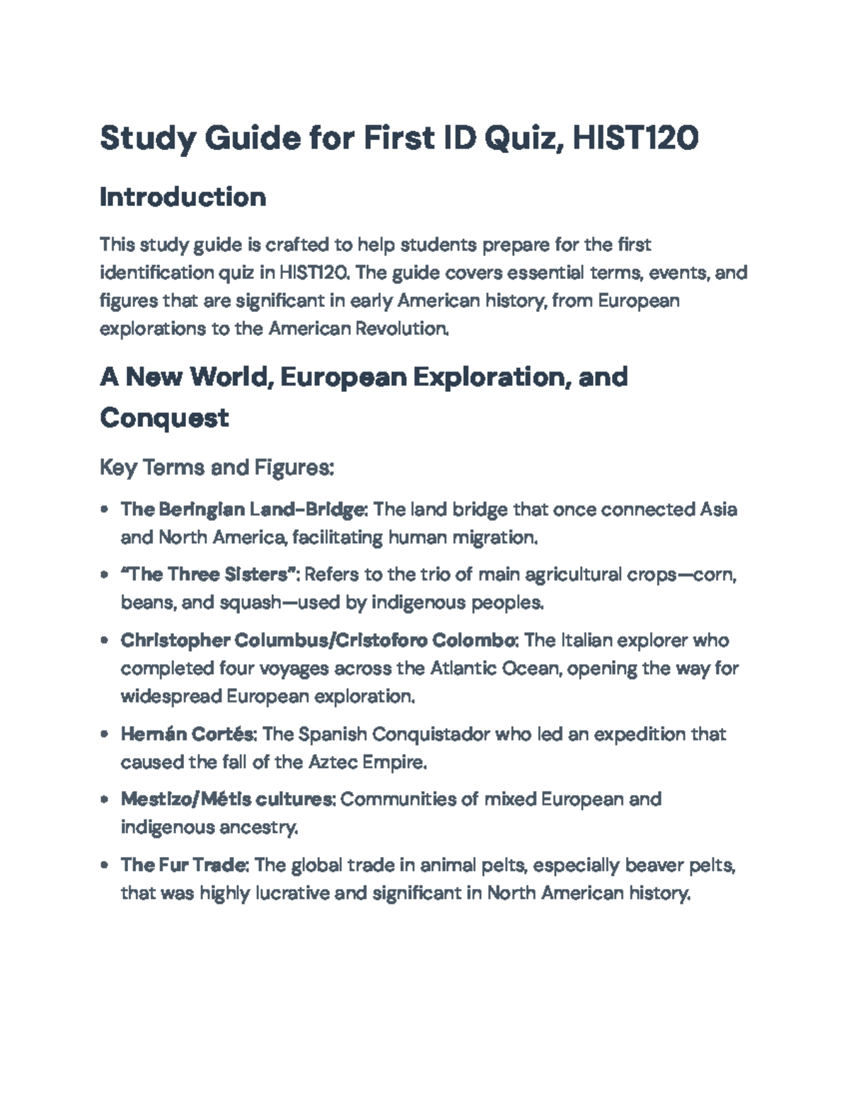 Study Guide for ID Quiz - Early American History (HIST120) - Study ...