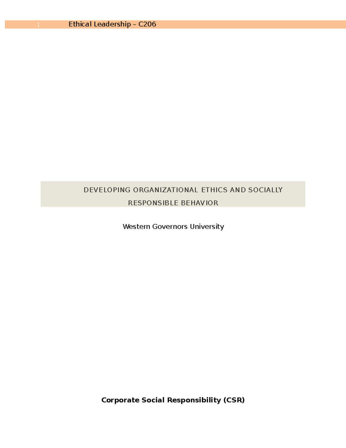 EHM2-TASK 2 - C206 - Task 2 (MBA) - DEVELOPING ORGANIZATIONAL ETHICS ...