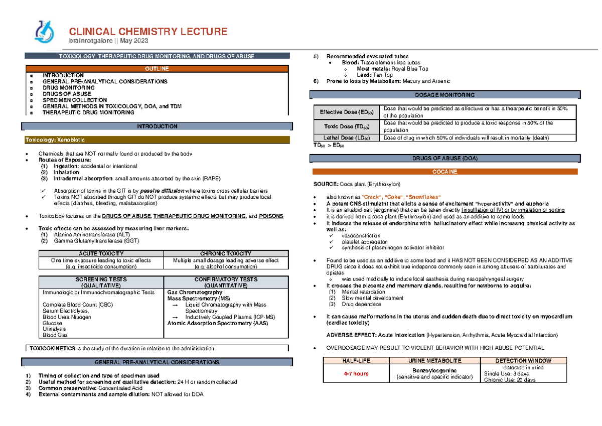 CC2 - Clinical Chemistry Lecture: Toxicology & Drug Monitoring Overview ...