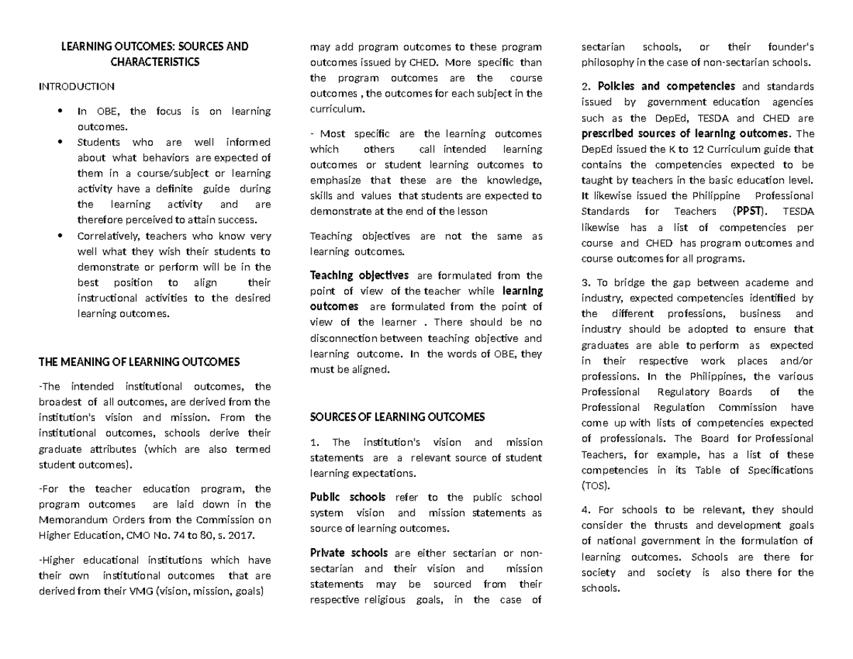 Assessment 2 Midterm Lesson - LEARNING OUTCOMES: SOURCES AND ...