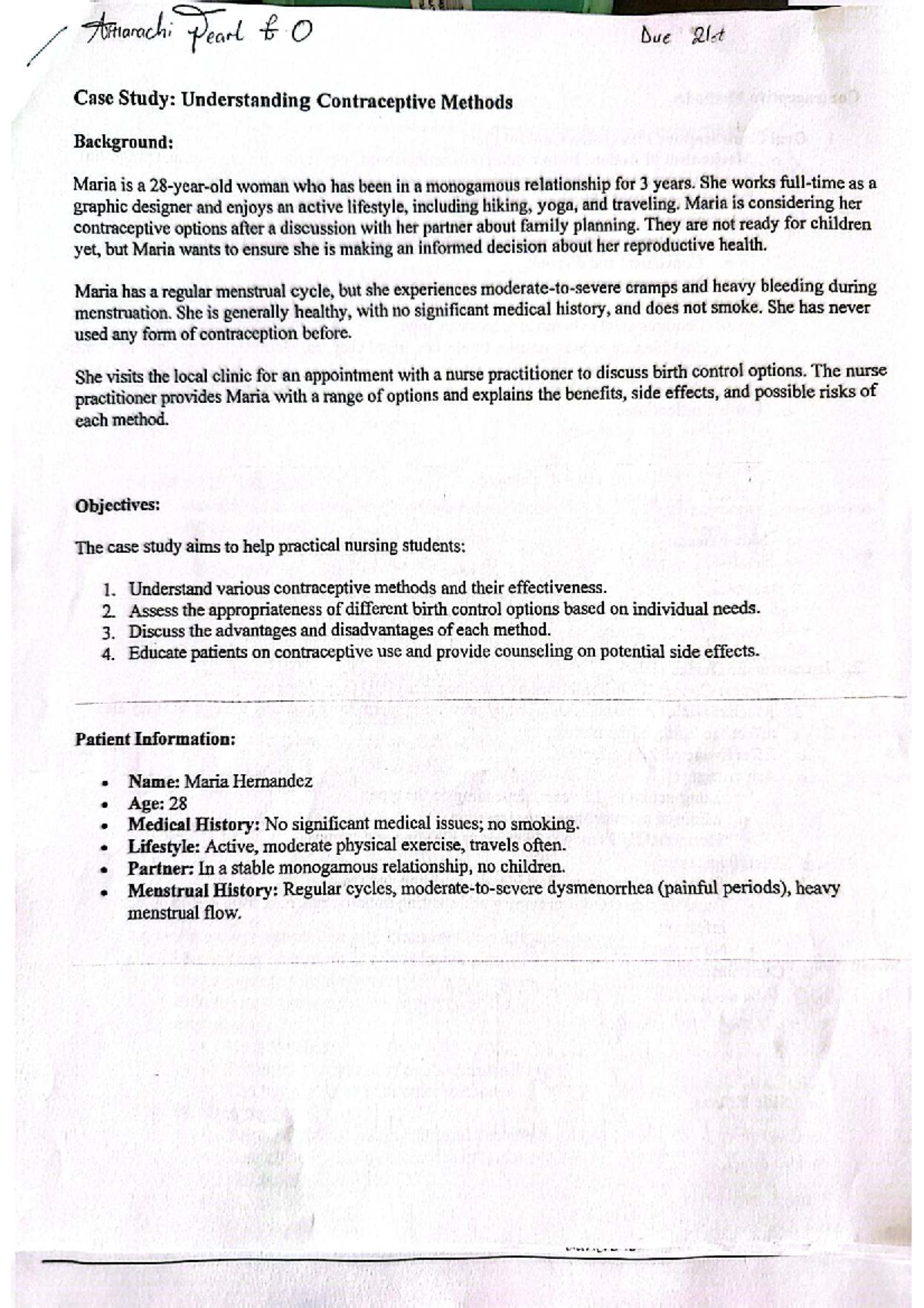 Contraceptive Case Study: Maria's Options and Considerations - Studocu