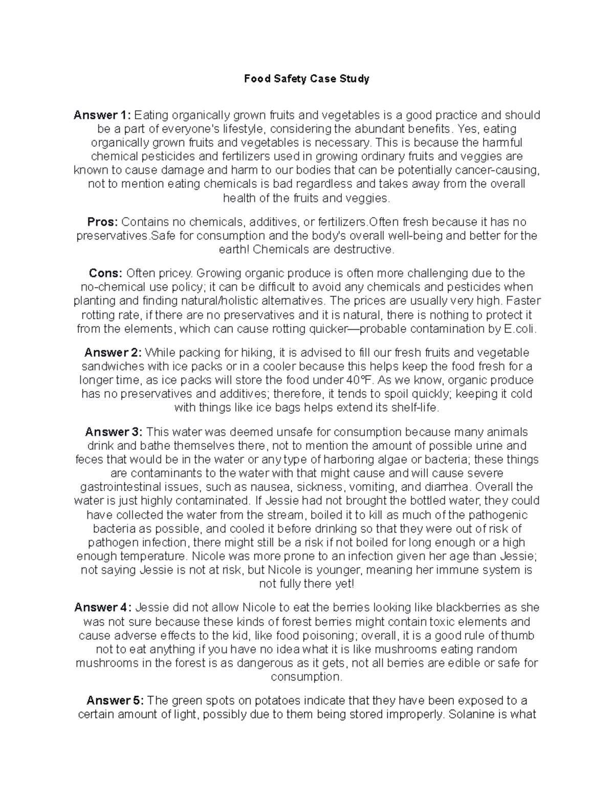 Food Safety Case Study - Food Safety Case Study Answer 1: Eating ...