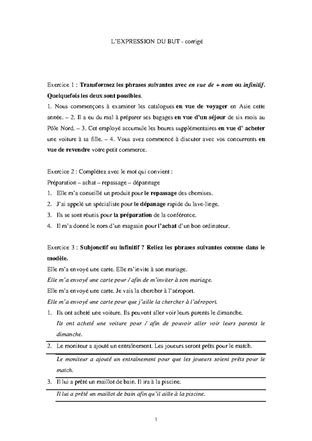 Expression du BUT - Exercice Corrigé en Français - Studocu