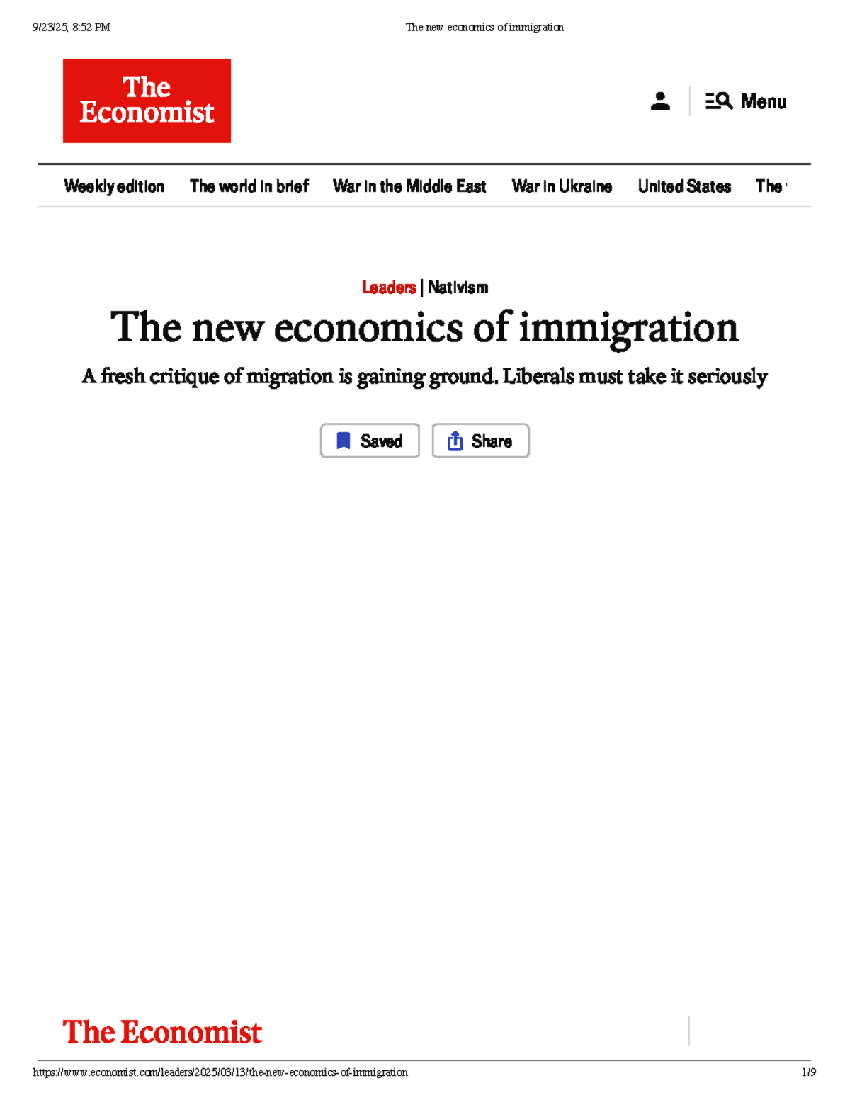 The New Economics of Immigration: A Critical Analysis of Migration ...