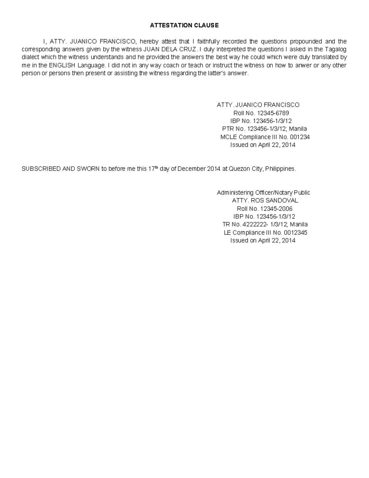 Legal Attestation Clause - Guidelines and Forms for Attorneys - Studocu