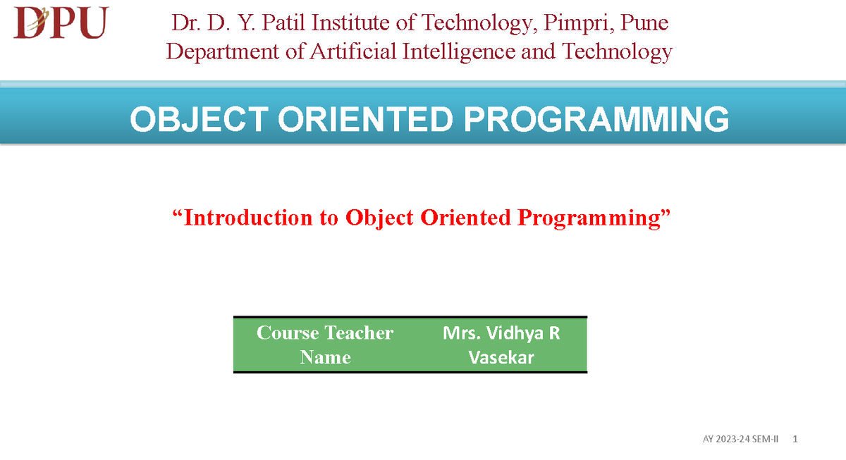 OOP UNIT 1 - notes - “Introduction to Object Oriented Programming ...