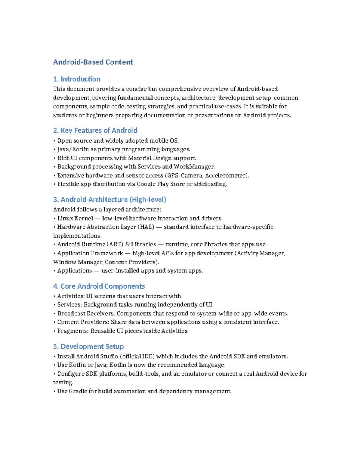 Android Development Overview: Key Concepts & Best Practices - Studocu