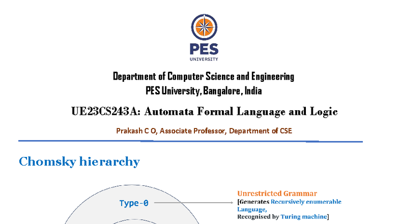 UE23CS243A: Automata, Formal Language & Logic - Key Concepts and ...