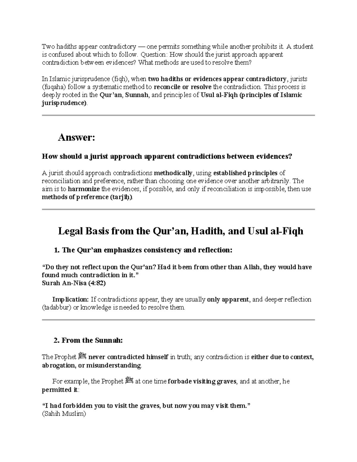 Resolving Apparent Contradictions in Hadith: A Jurist's Approach - Studocu