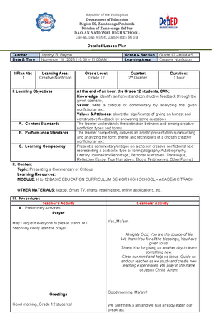 COT1 EPP5 Lesson PLAN - EPP5 COT SERBISYO - I. OBJECTIVES Natutukoy ang ...