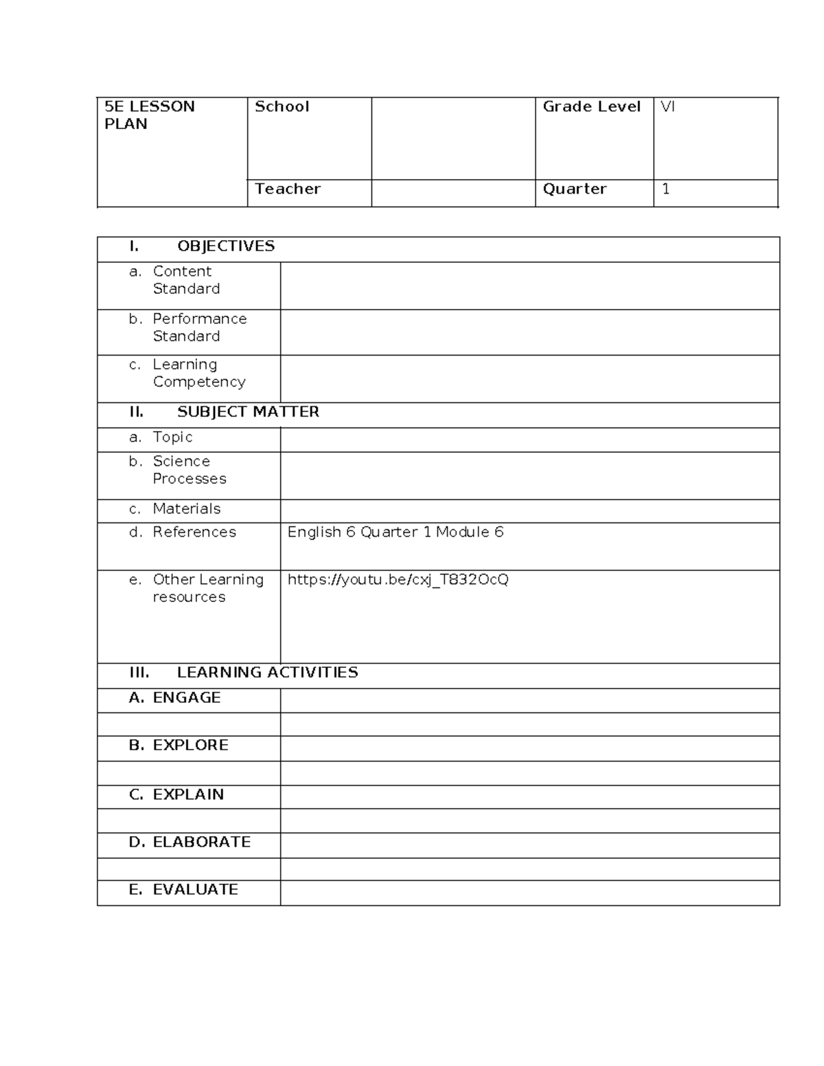 5Es Format SEMI- Detailed Lesson PLAN - Bachelor of Elementary ...