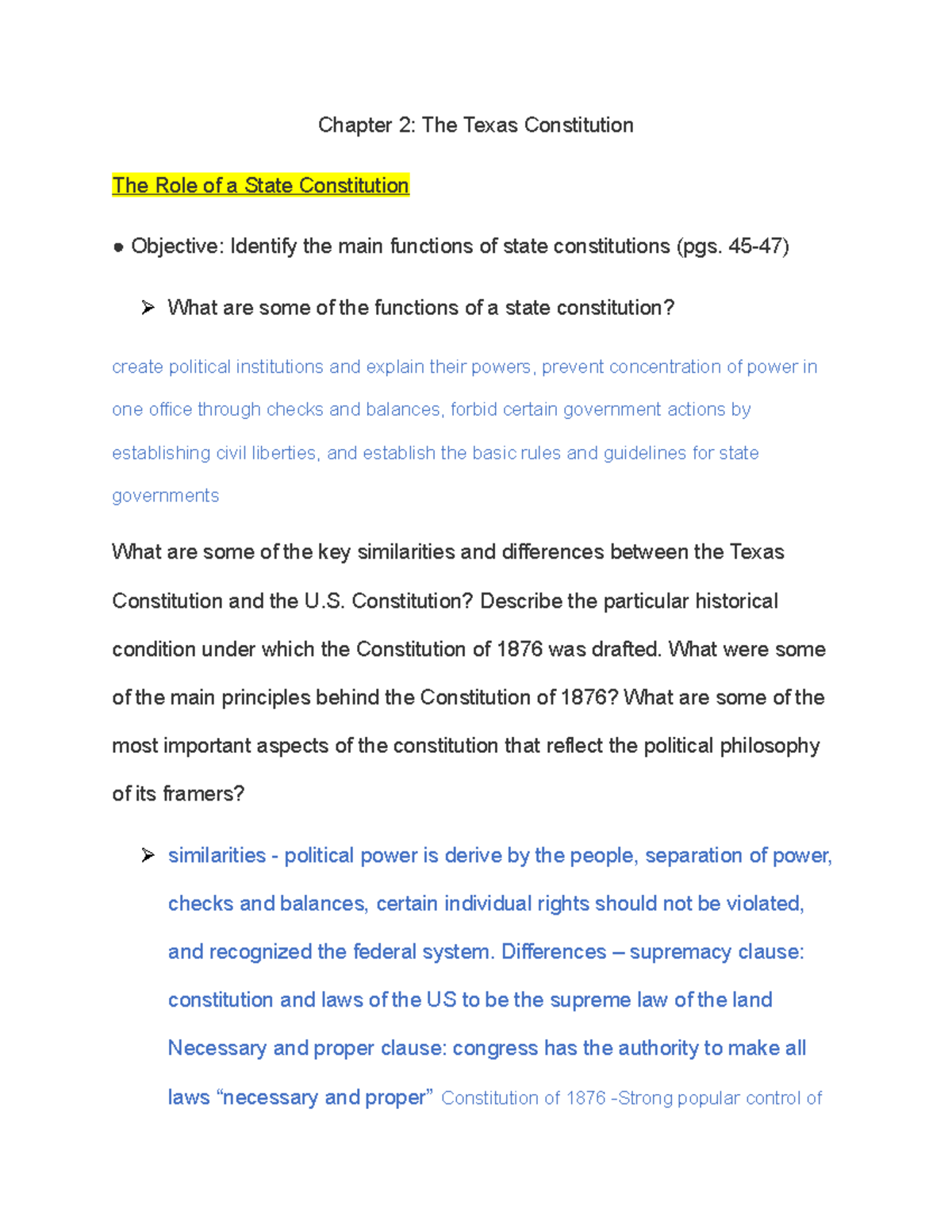 Texas Government CH2: The Texas Constitution & Its Functions - Studocu