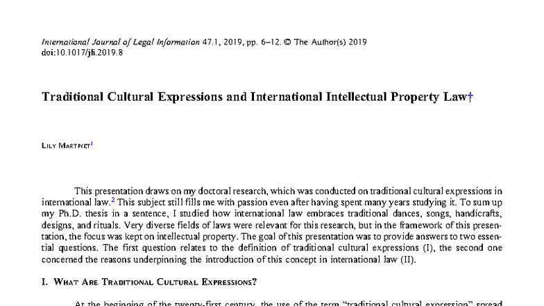 Traditional Cultural Expressions & Int'l IP Law: Insights from 2019 ...